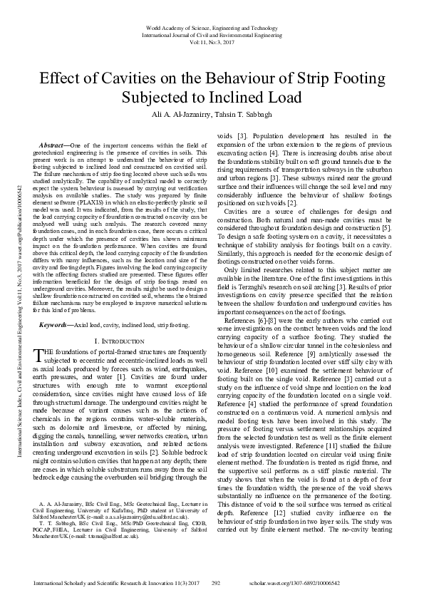 (PDF) Effect of Cavities on the Behaviour of Strip Footing Subjected to ...