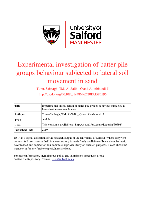 (PDF) Experimental investigation of batter pile groups behaviour ...