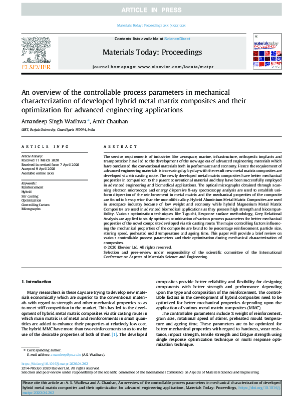 (PDF) An overview of the controllable process parameters in mechanical characterization of ...