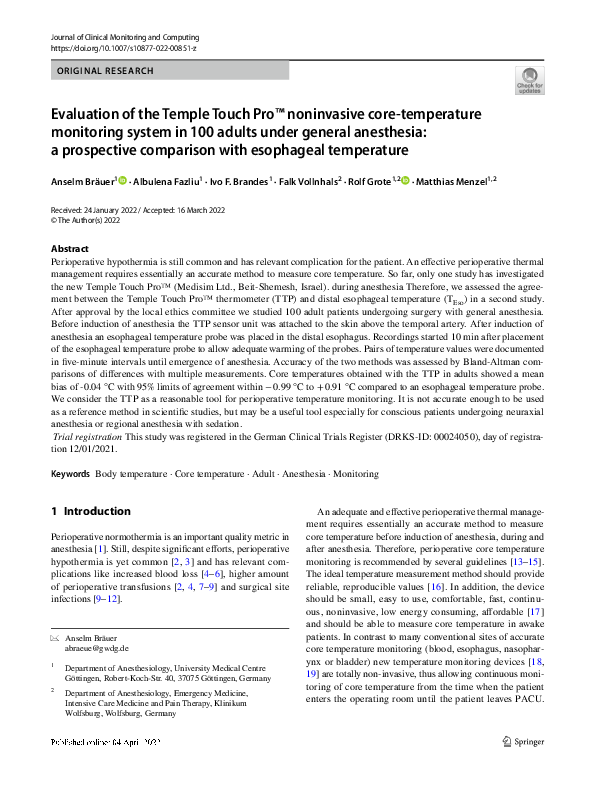 (PDF) Evaluation of the Temple Touch Pro™ noninvasive core-temperature ...
