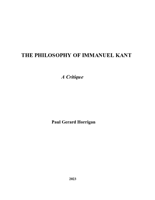 (PDF) THE PHILOSOPHY OF IMMANUEL KANT: A CRITIQUE