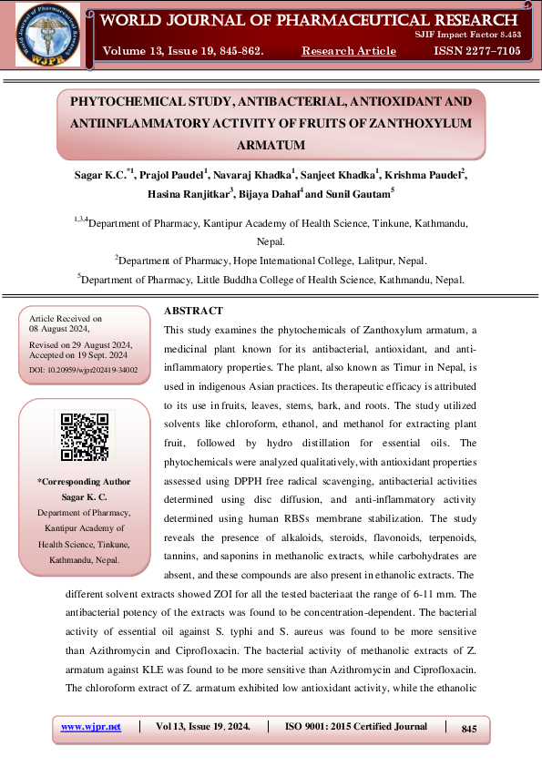 (PDF) PHYTOCHEMICAL STUDY, ANTIBACTERIAL, ANTIOXIDANT AND ANTIINFLAMMATORY ACTIVITY OF FRUITS OF ...