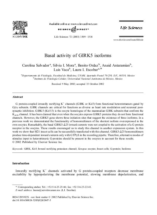 (PDF) Basal activity of GIRK5 isoforms