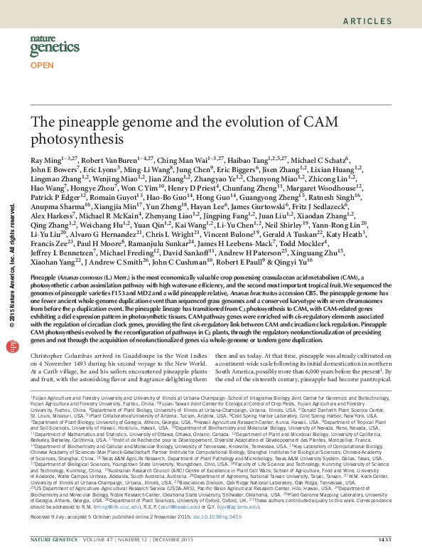(PDF) The pineapple genome and the evolution of CAM photosynthesis