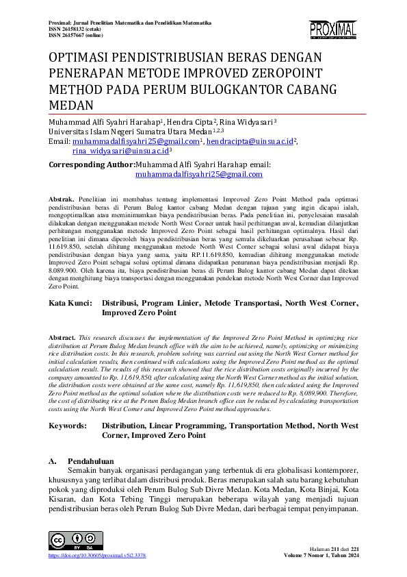 (PDF) Optimasi Pendistribusian Beras Dengan Penerapan Metode Improved Zero Point Method Pada ...