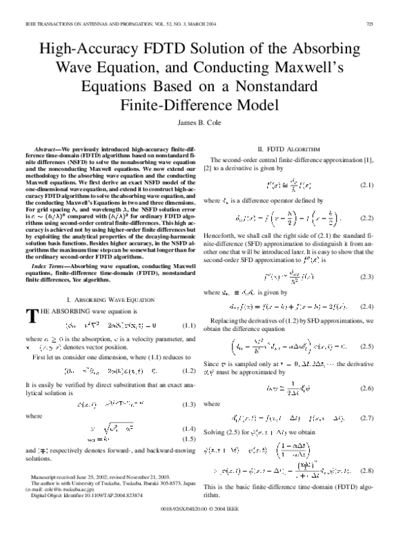 (PDF) High-Accuracy FDTD Solution of the Absorbing Wave Equation, and Conducting Maxwell's ...