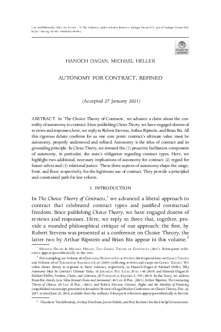 (PDF) Autonomy for Contract, Refined