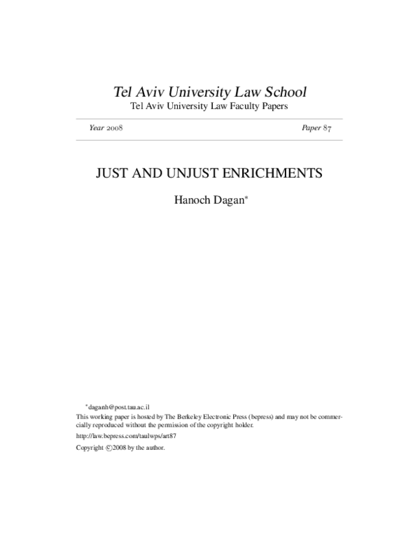 (PDF) Just and Unjust Enrichments