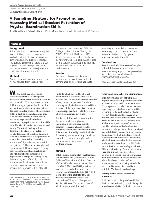 (PDF) A Sampling Strategy for Promoting and Assessing Medical Student ...