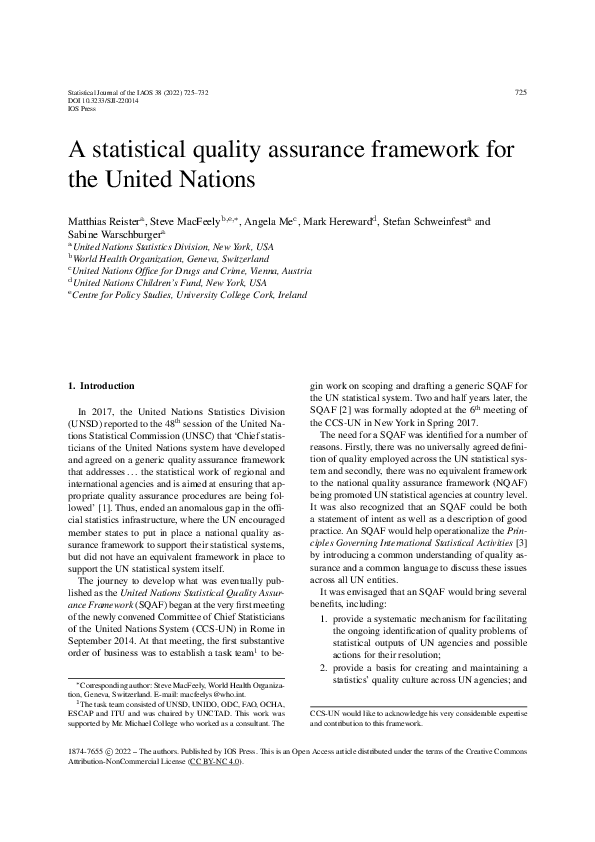 (PDF) A statistical quality assurance framework for the United Nations