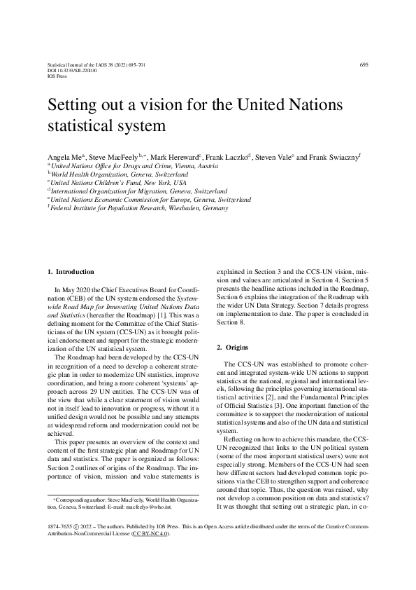 (PDF) Setting out a vision for the United Nations statistical system