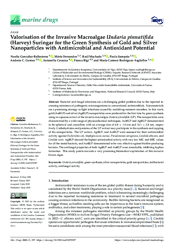 (PDF) Valorisation of the Invasive Macroalgae Undaria pinnatifida (Harvey) Suringar for the ...