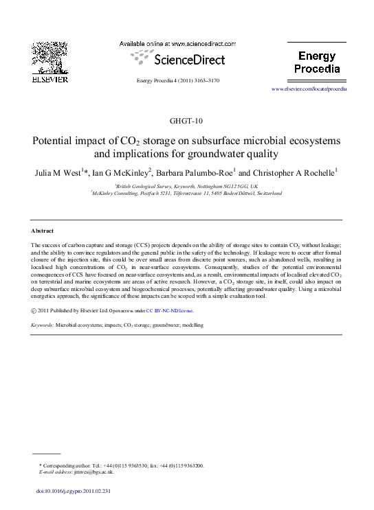 (PDF) Potential impact of CO2 storage on subsurface microbial ...
