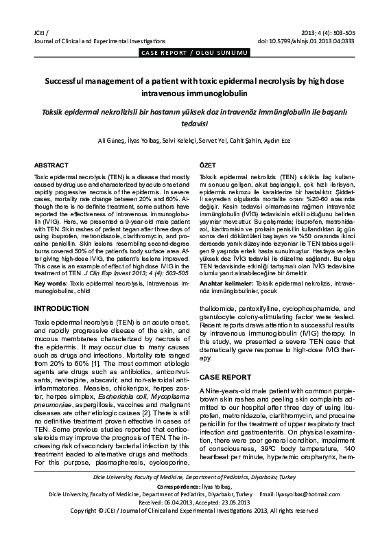 (PDF) Successful management of a patient with toxic epidermal necrolysis by high dose ...