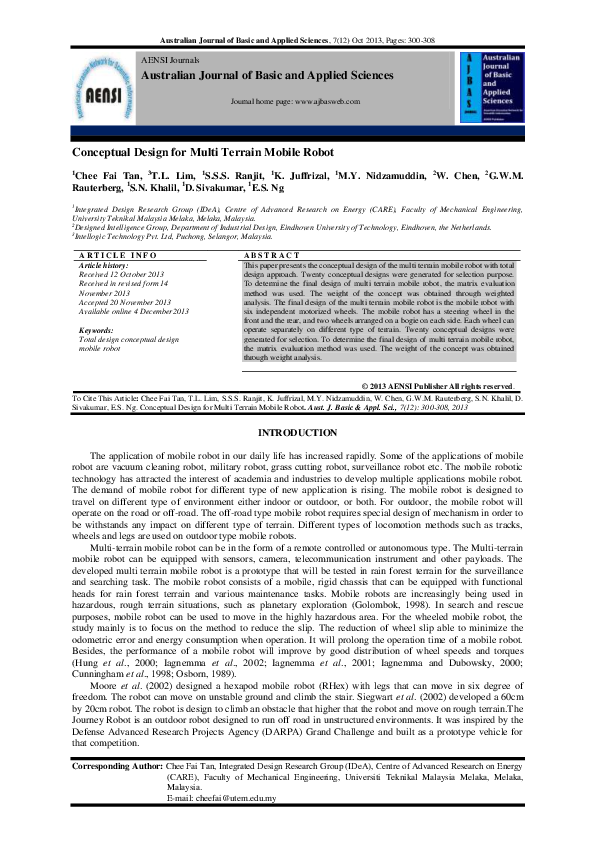 (PDF) Conceptual Design for Multi Terrain Mobile Robot