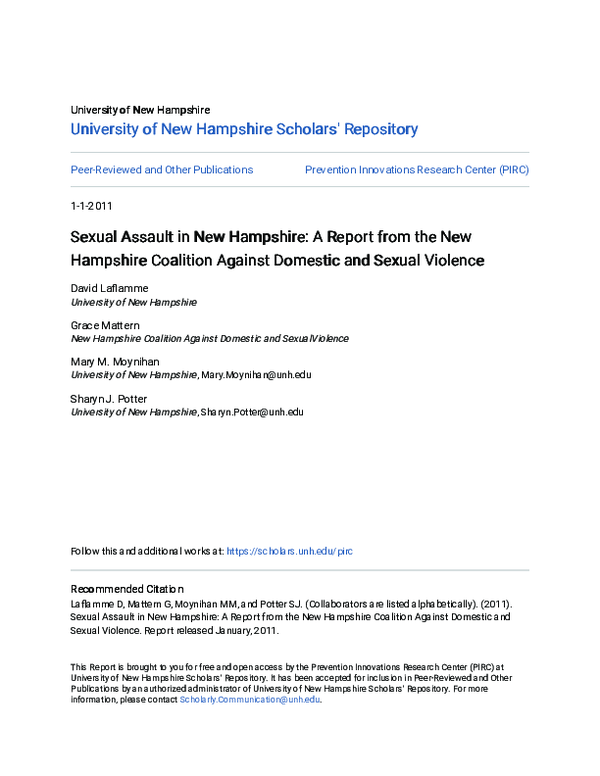 (PDF) Sexual Assault in New Hampshire: A Report from the New Hampshire ... (PDF) Sexual Assault in New Hampshire: A Report from the New Hampshire ...