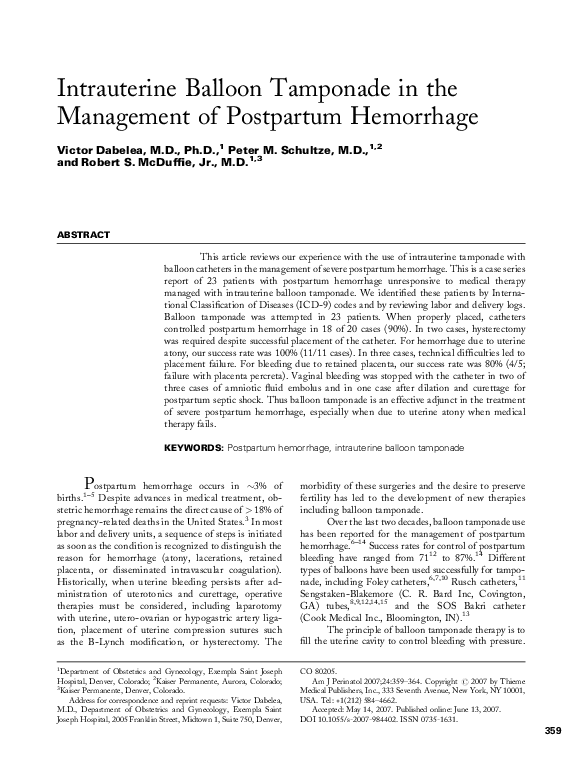 (PDF) Intrauterine Balloon Tamponade in the Management of Postpartum ...