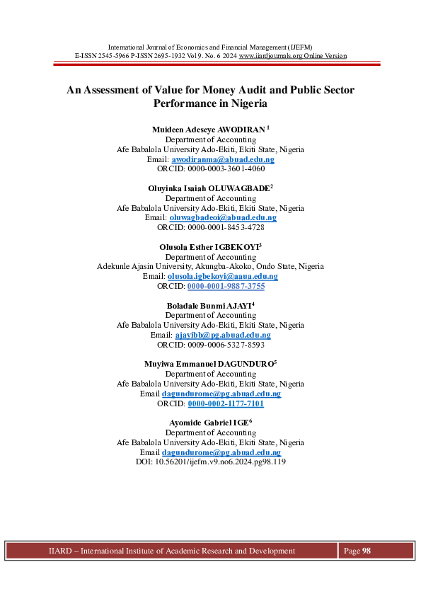 (PDF) An Assessment of Value for Money Audit and Public Sector ...