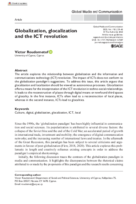 (PDF) Globalization, glocalization and the ICT revolution