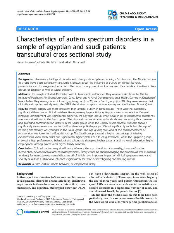 (PDF) Characteristics of autism spectrum disorders in a sample of ...