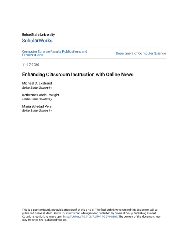 (PDF) Enhancing classroom instruction with online news