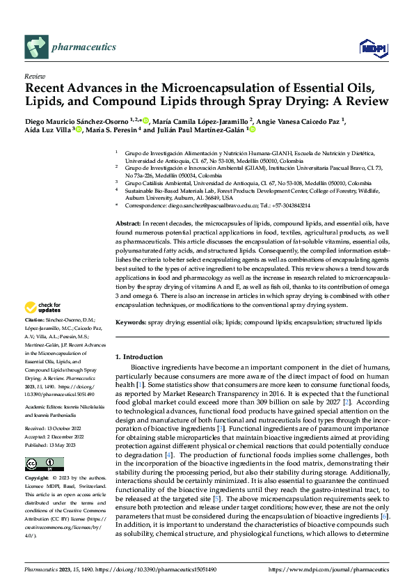 (PDF) Recent Advances in the Microencapsulation of Essential Oils ...