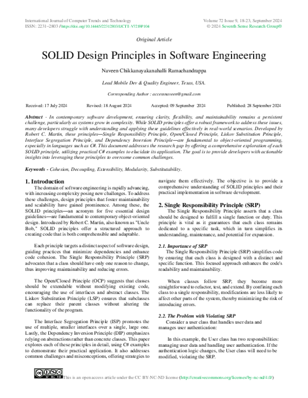 (PDF) SOLID Design Principles in Software Engineering
