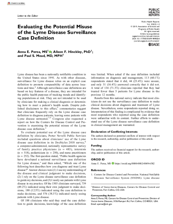 (PDF) Evaluating the Potential Misuse of the Lyme Disease Surveillance ...