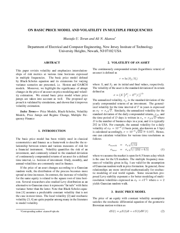 (PDF) On basic price model and volatility in multiple frequencies