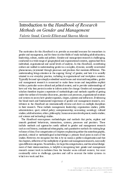 (PDF) Introduction to the Handbook of Research Methods on Gender and ...