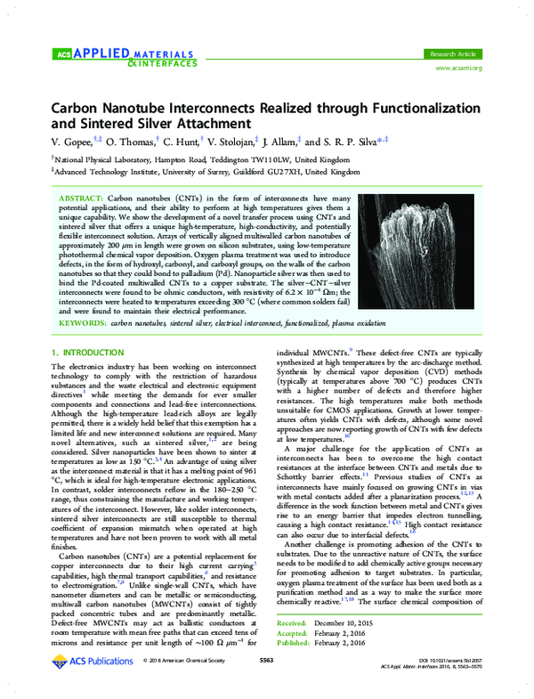 (PDF) Carbon Nanotube Interconnects Realized through Functionalization and Sintered Silver ...