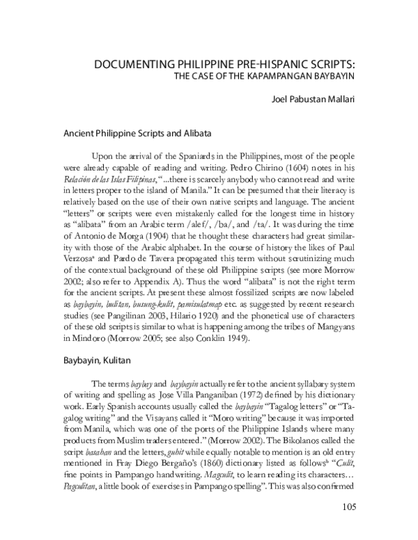 (PDF) DOCUMENTING PHILIPPINE PRE-HISPANIC SCRIPTS: THE CASE OF THE ...