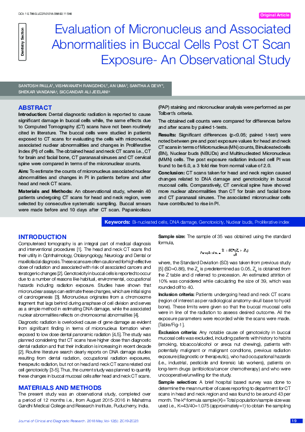 (PDF) Evaluation of Micronucleus and Associated Abnormalities in Buccal ...