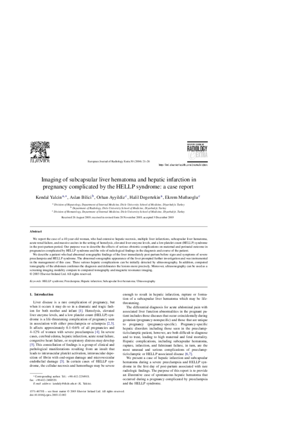 (PDF) Imaging of subcapsular liver hematoma and hepatic infarction in ...
