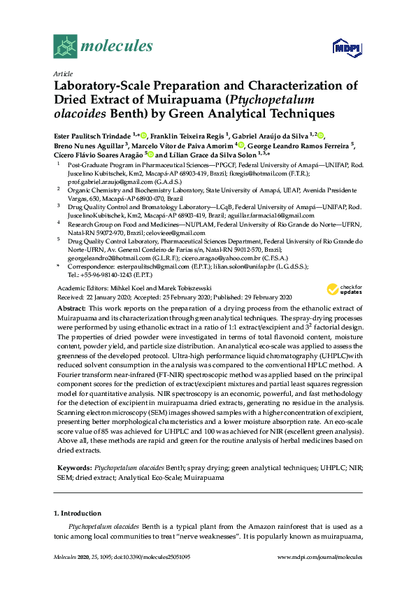 (PDF) Laboratory-Scale Preparation and Characterization of Dried Extract of Muirapuama ...