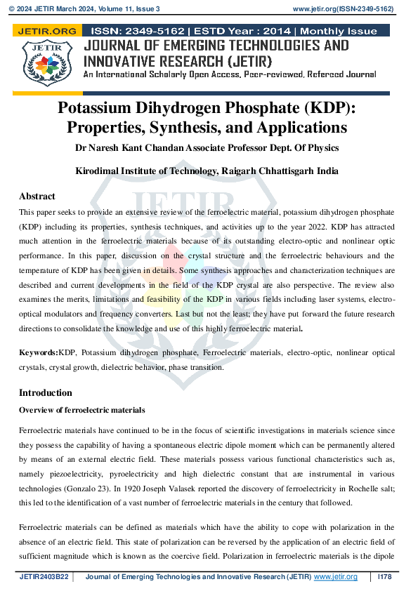(PDF) Potassium Dihydrogen Phosphate (KDP): Properties, Synthesis, and ...