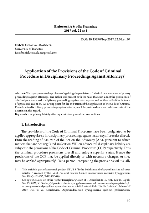 (PDF) Application of the Provisions of the Code of Criminal Procedure ...