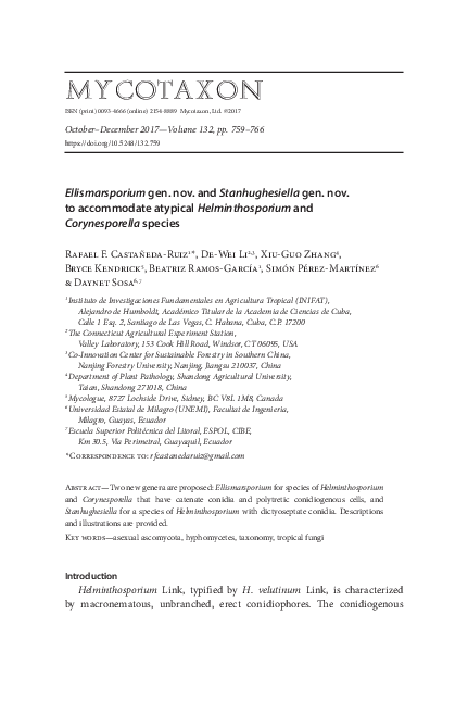 (PDF) Ellismarsporium gen. nov. and Stanhughesiella gen. nov. to ...