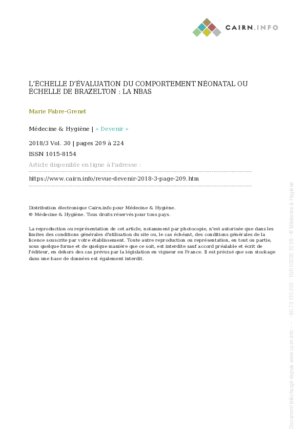 (PDF) L'échelle d'évaluation du comportement néonatal ou échelle de ...