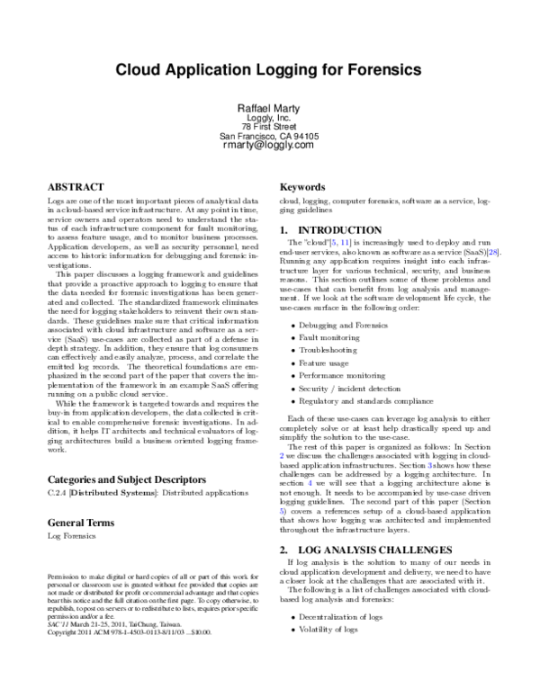 (PDF) Cloud application logging for forensics