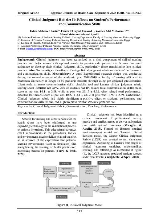 (PDF) Clinical Judgment Rubric: Its Effects on Student's Performance ...