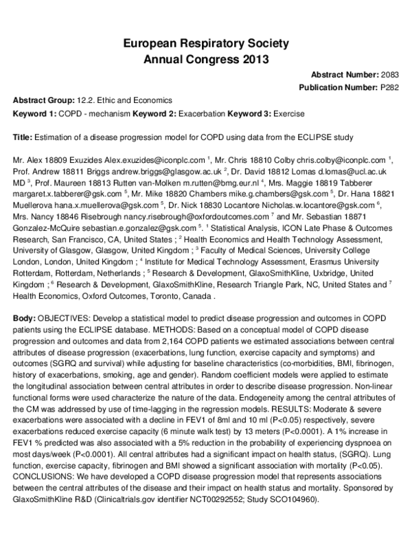 (PDF) Estimation of a disease progression model for COPD using data ...