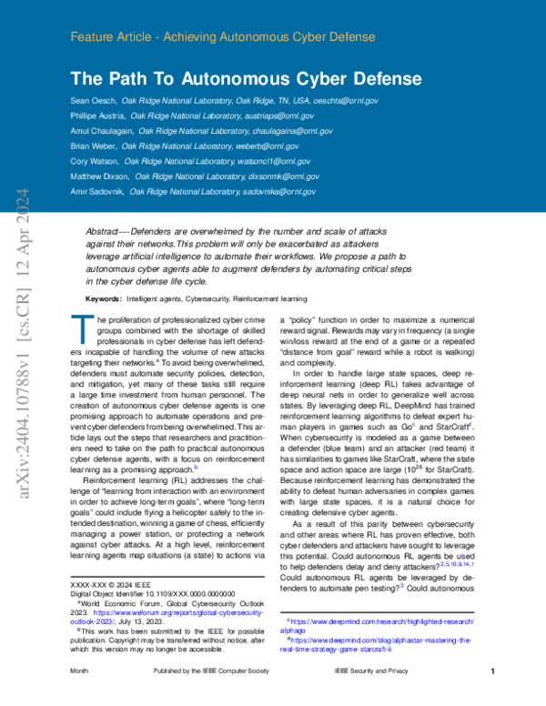 (PDF) The Path To Autonomous Cyber Defense