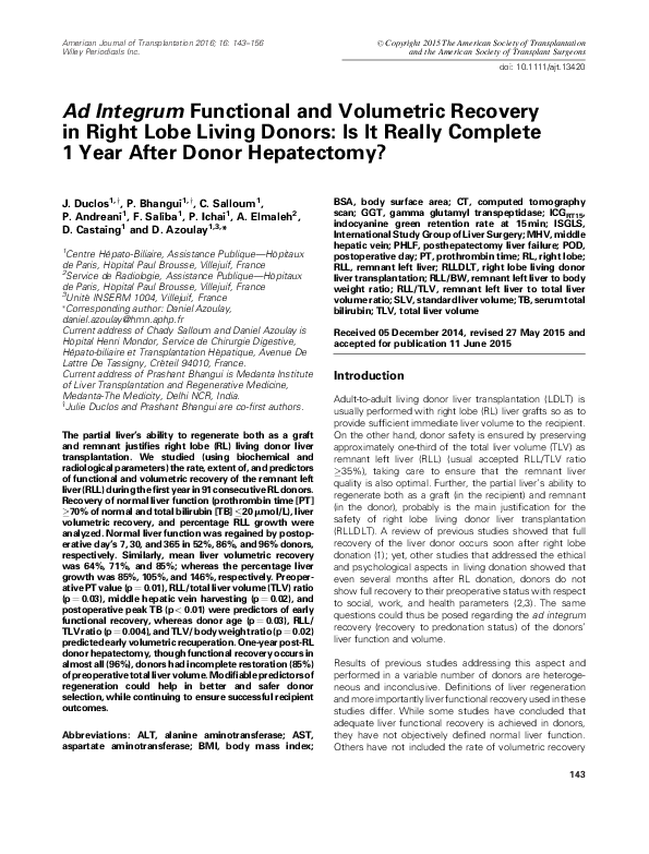 (PDF) Ad Integrum Functional and Volumetric Recovery in Right Lobe ...