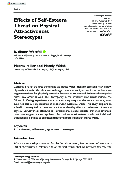 (PDF) Effects of Self-Esteem Threat on Physical Attractiveness Stereotypes