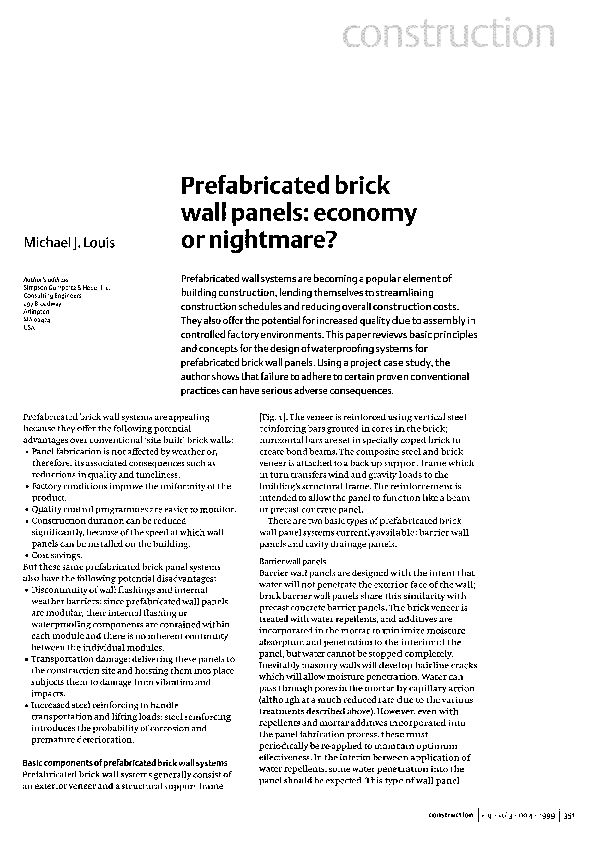 (PDF) Prefabricated brick wall panels: economy or nightmare?