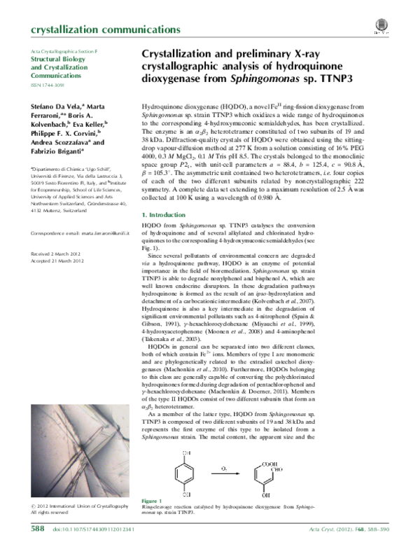 (PDF) Crystallization and preliminary X-ray crystallographic analysis ...