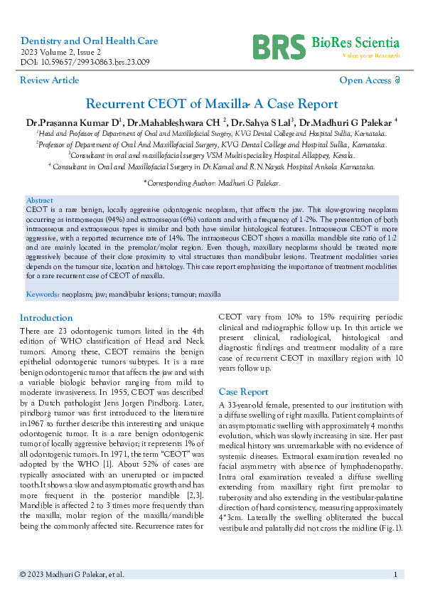 (PDF) Recurrent Ceot of Maxilla- A Case Report