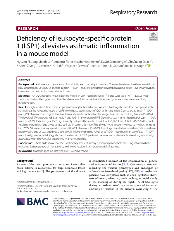 (PDF) Deficiency of leukocyte-specific protein 1 (LSP1) alleviates ...