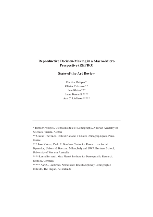 (PDF) Reproductive Decision-Making in a Macro-Micro Perspective
